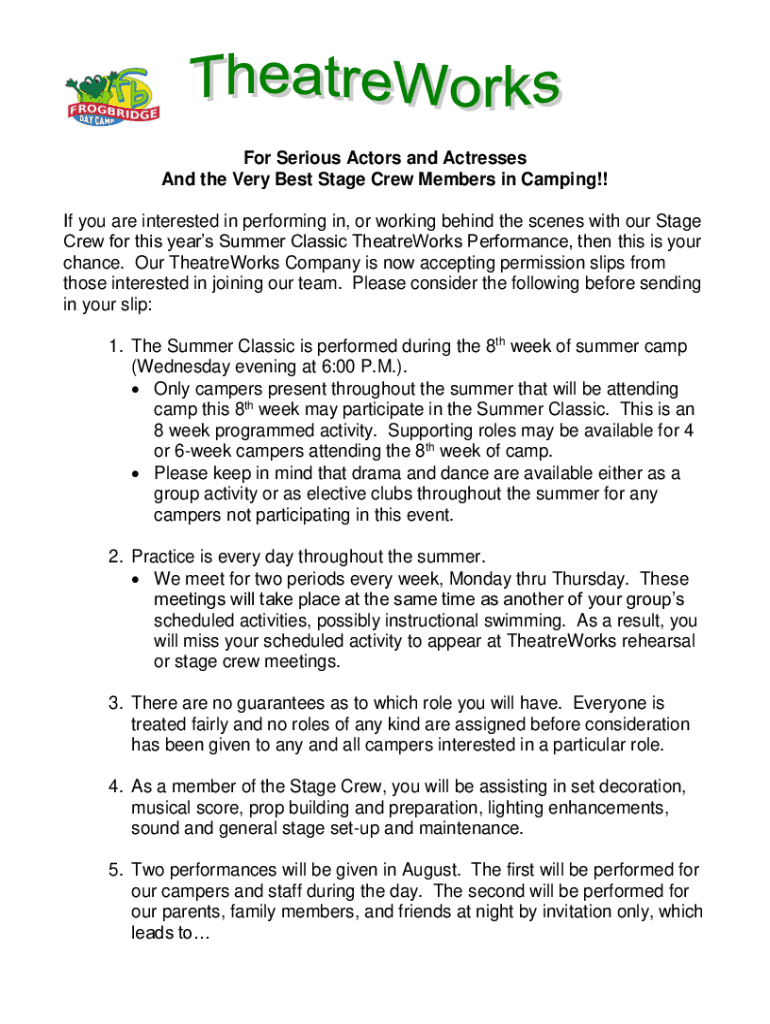 Fillable Online The Actors Camp summer camp/musical/set design NJ/drama ...