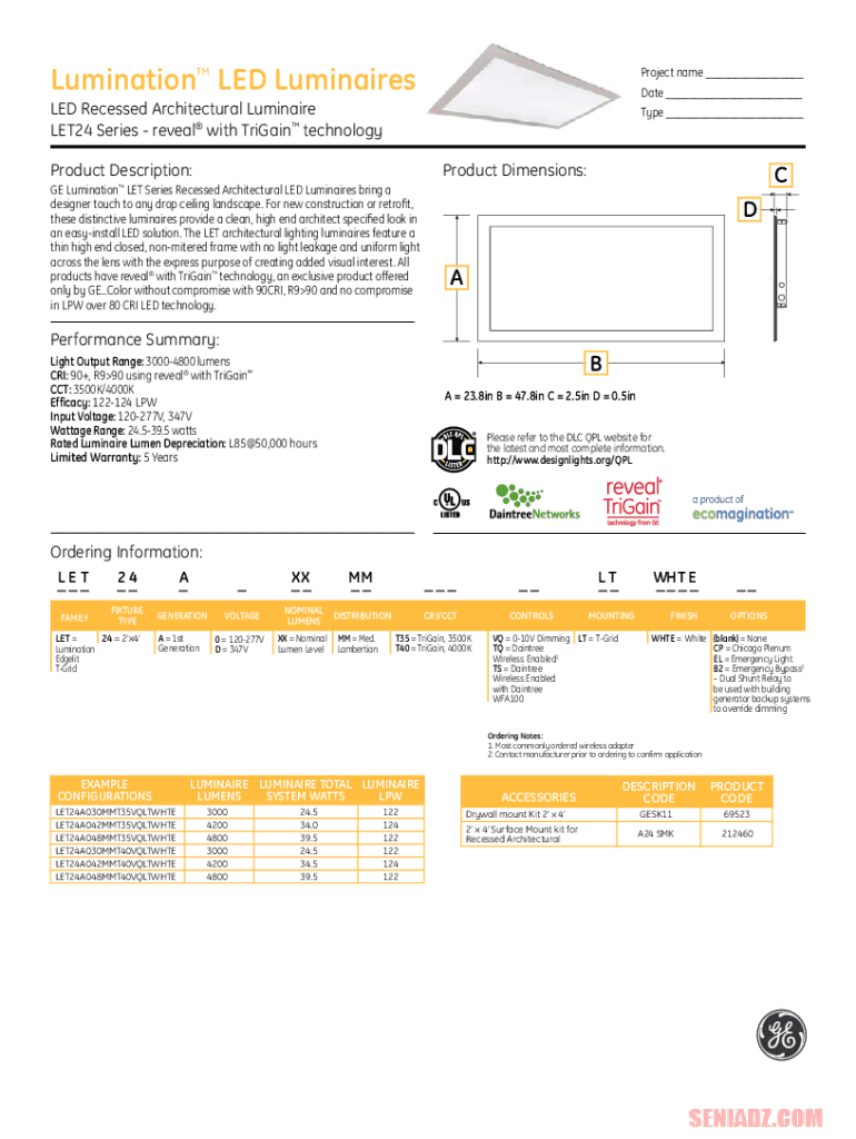 Fillable Online GE Lumination LED Fixtures LET Series with TriGainSpec ...