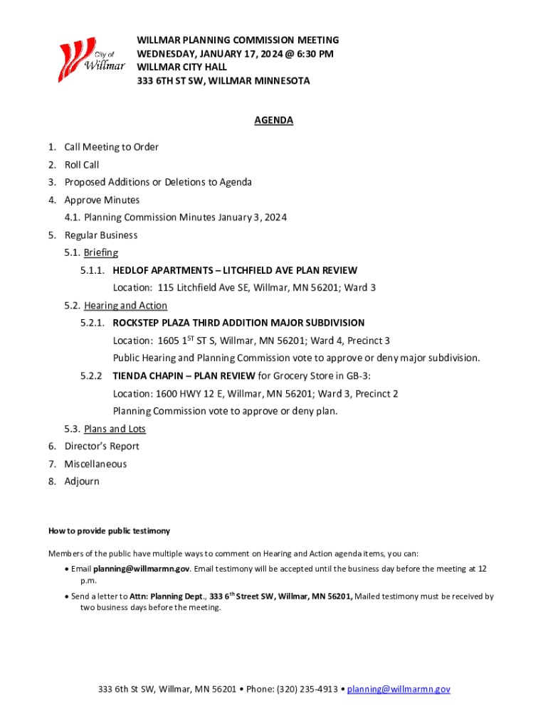 Fillable Online Willmar Planning Commission to focus on city's ... Fax ...