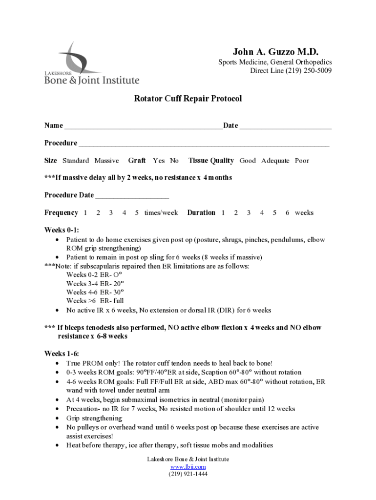 Fillable Online Acromioplasty W/WO Distal Clavicle Resection Protocol ...