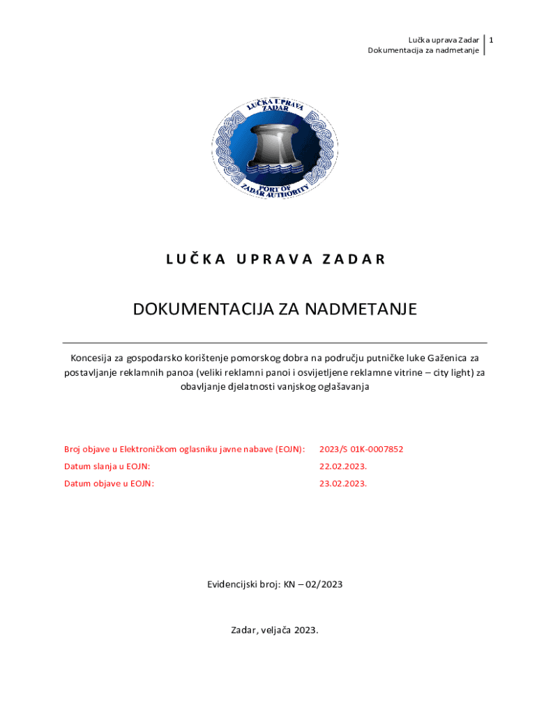 Fillable Online Koncesija za gospodarsko koritenje pomorskog dobra na podruju putnike luke ...
