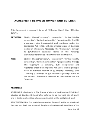 agreement between owner and builder Doc Template | pdfFiller