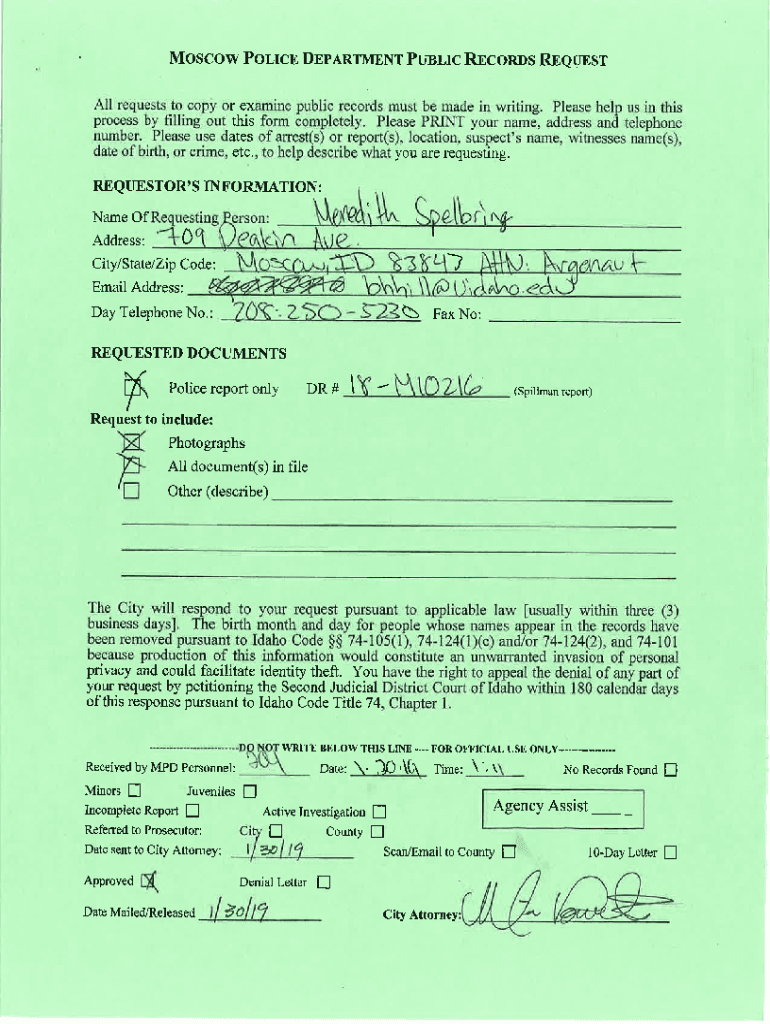 Fillable Online idaho falls police department public records request ...