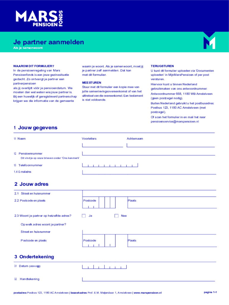 Invulbaar Online Je partner aanmelden Faxnummer Email Afdrukken - pdfFiller