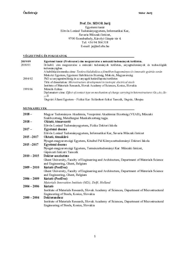Fillable Online Jurij Sidor - Vice Dean - Etvs Lornd University Faculty ...