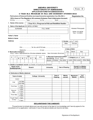 Fillable Online Andhra University Directorate of admissions Application ...