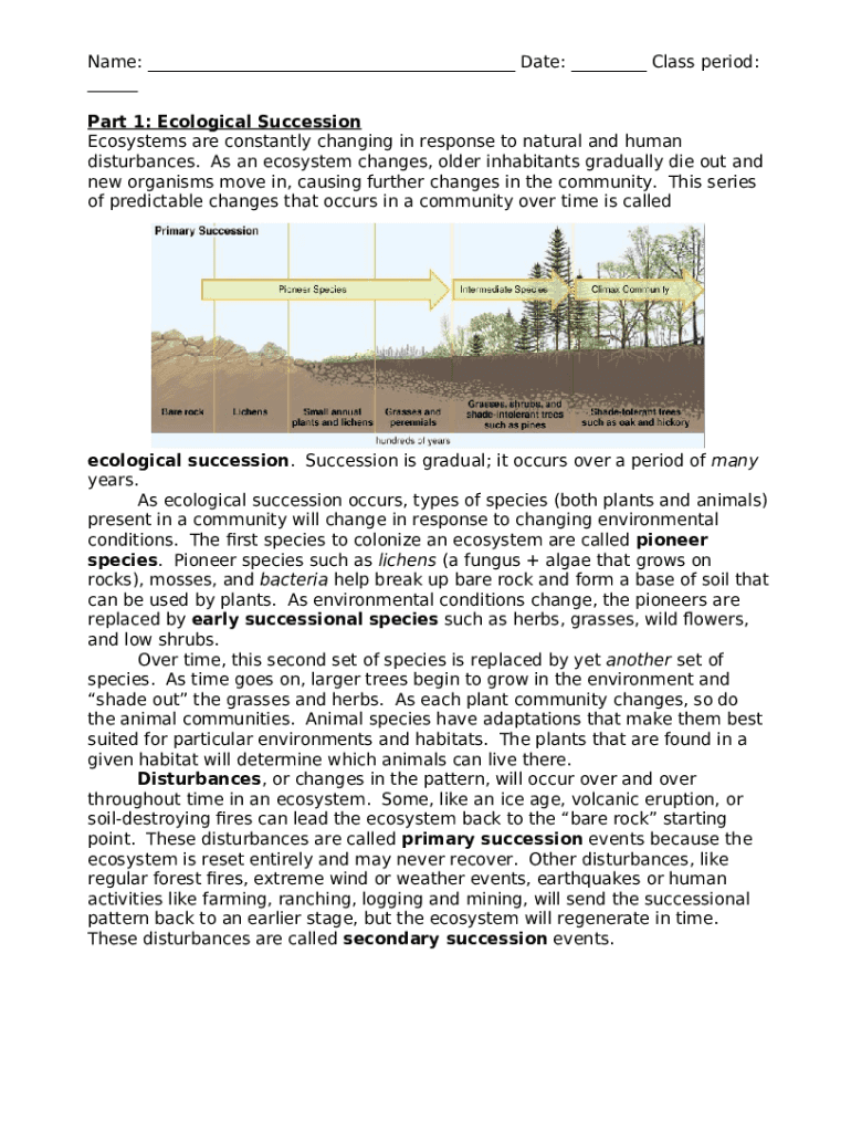 Ecological Sucession Doc Template | pdfFiller