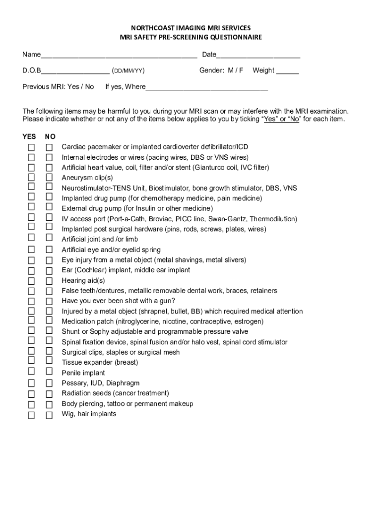 Fillable Online Pre-Screening-Questionnaire.pdf Fax Email Print - pdfFiller