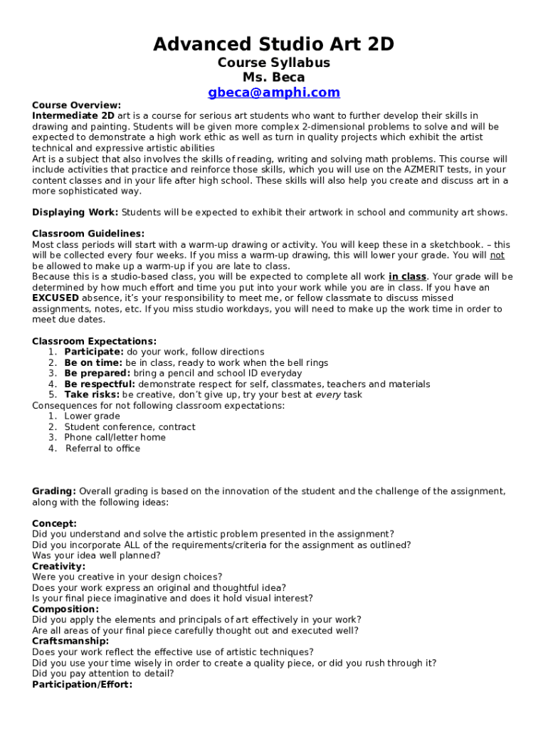 AP Studio Art and Portfolio Development Doc Template | pdfFiller