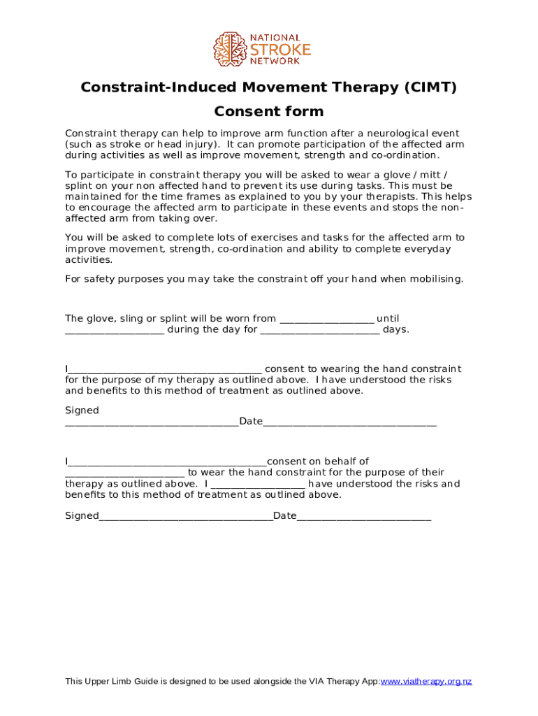 Constraint-Induced Movement Therapy (CIMT) Consent Doc Template | pdfFiller