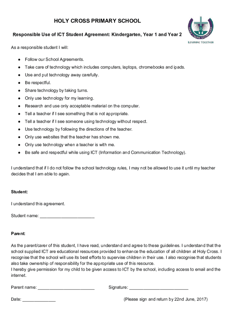 Fillable Online Responsible Use of ICT Student Agreement Fax Email ...