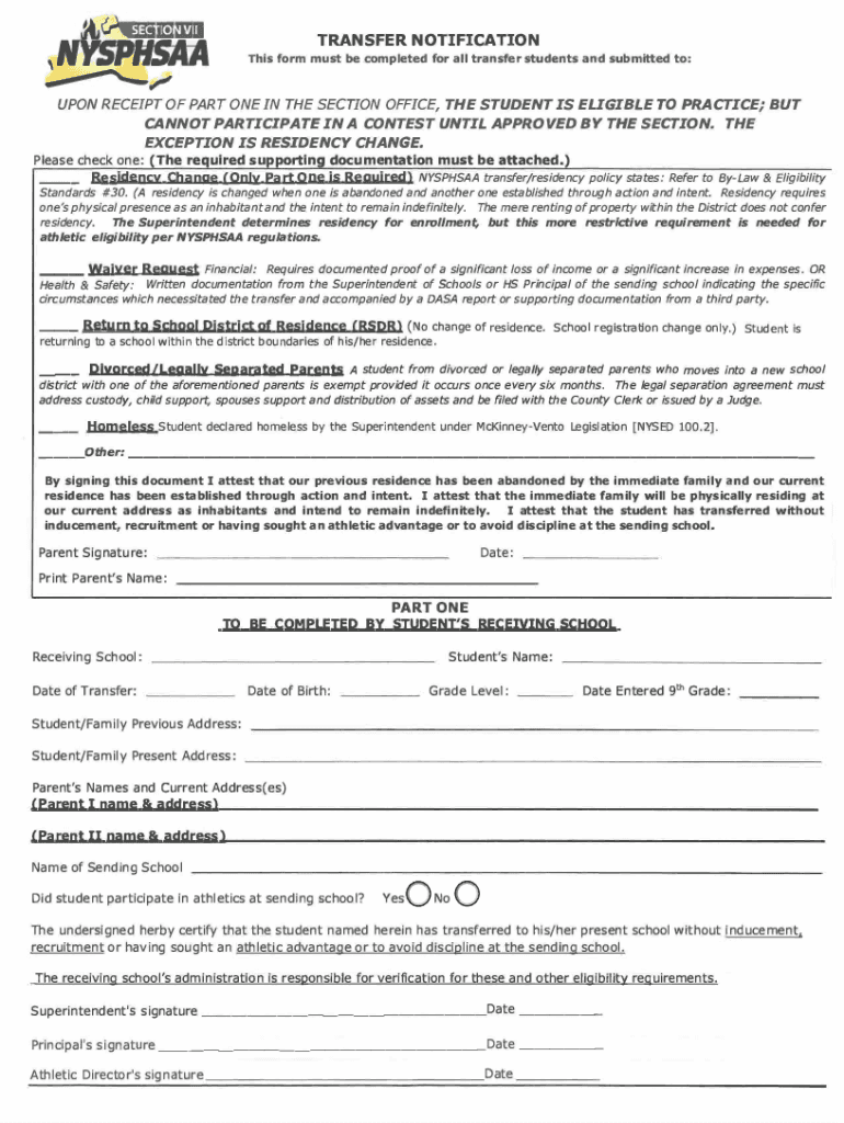 Fillable Online TRANSFER NOTIFICATION FORM GUIDELINES Fax Email Print - pdfFiller