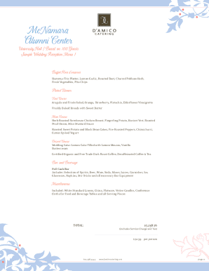 Fillable Online Sample Wedding Reception Menu #1 Fax Email Print ...