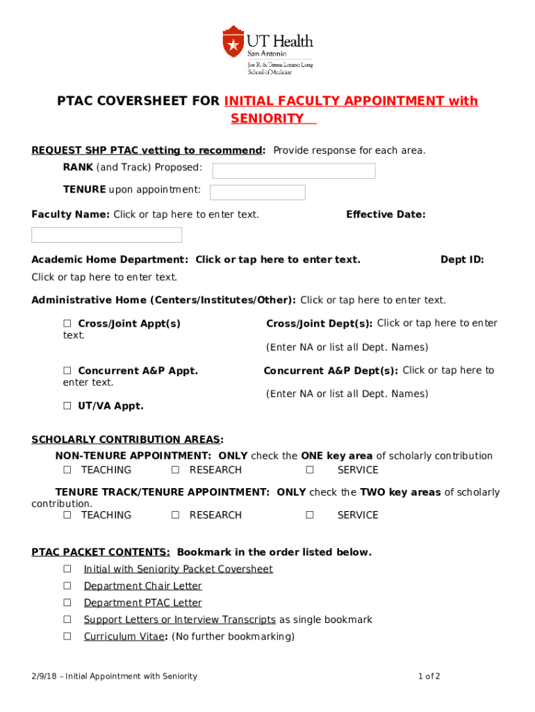 Coversheet for P&T and NTT Promotion Dossiers Doc Template | pdfFiller