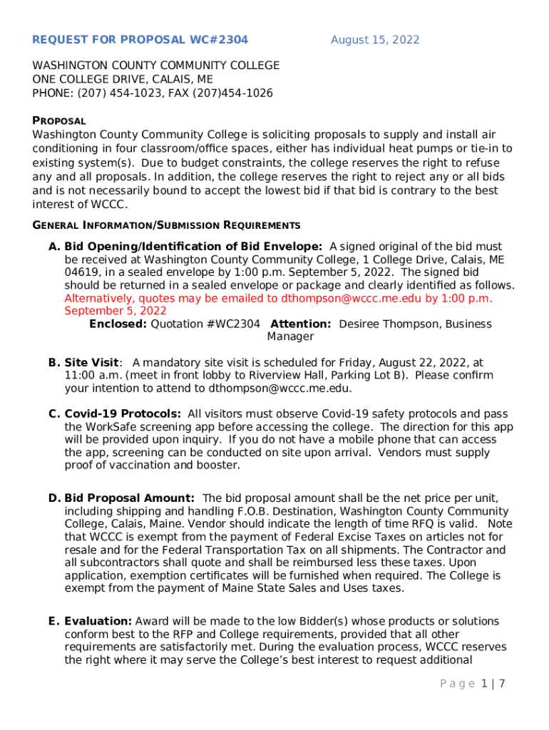 REQUEST FOR PROPOSAL WC#2304 Doc Template | pdfFiller