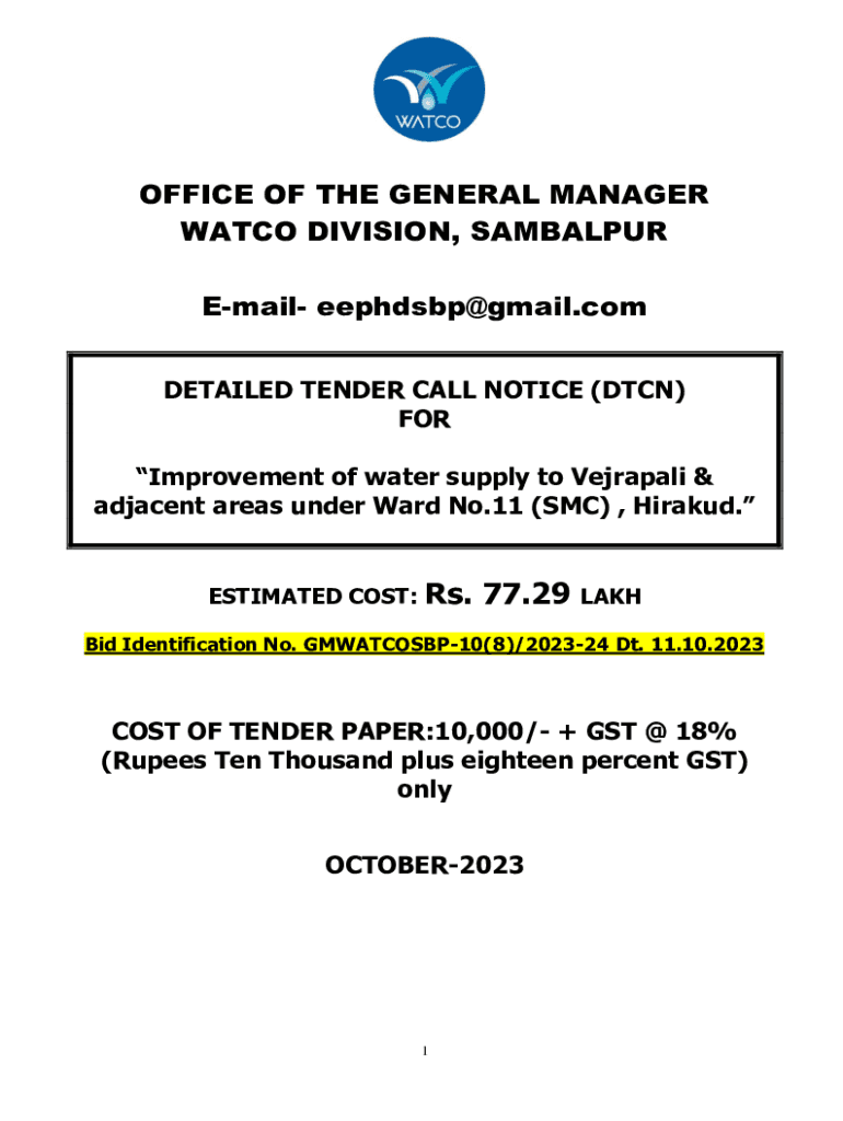 Fillable Online DETAILED TENDER CALL NOTICE (DTCN) FOR... Fax Email ...