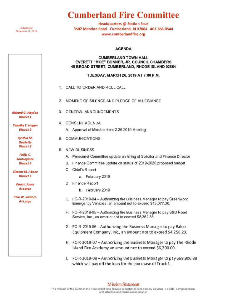 Fillable Online THE CUMBERLAND FIRE DEPARTMENT Fax Email Print - pdfFiller