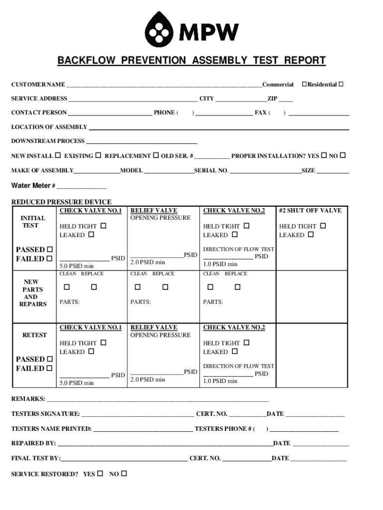 Fillable Online Backflow Test Report Form (DOC) Fax Email Print - pdfFiller