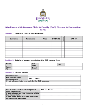 CAF Closure and Evaluation Doc Template | pdfFiller