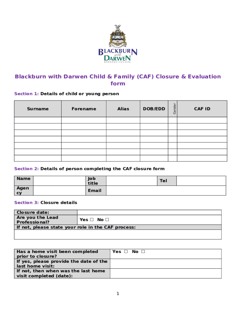 CAF Closure and Evaluation Doc Template | pdfFiller