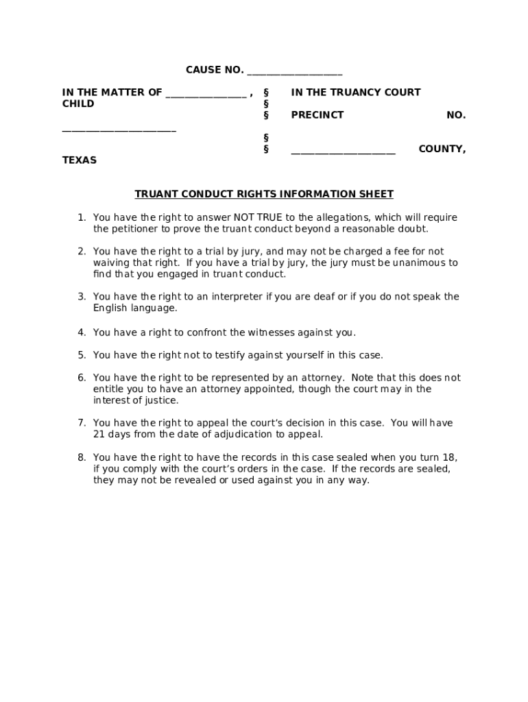 truant conduct rights ination sheet Doc Template | pdfFiller