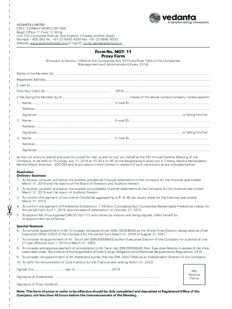 Fillable Online Form No. MGT- 11 Proxy Form Fax Email Print - pdfFiller