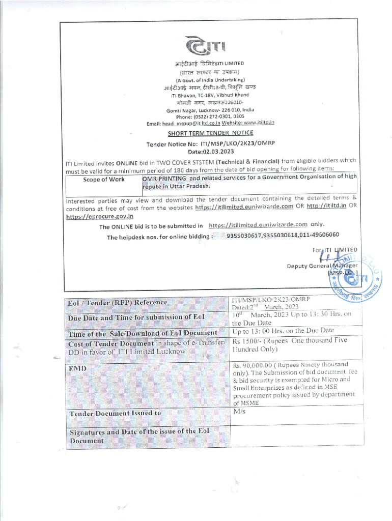 Fillable Online NOTICE INVITING EOI FOR Selection of Managed Service ... Fax Email Print - pdfFiller