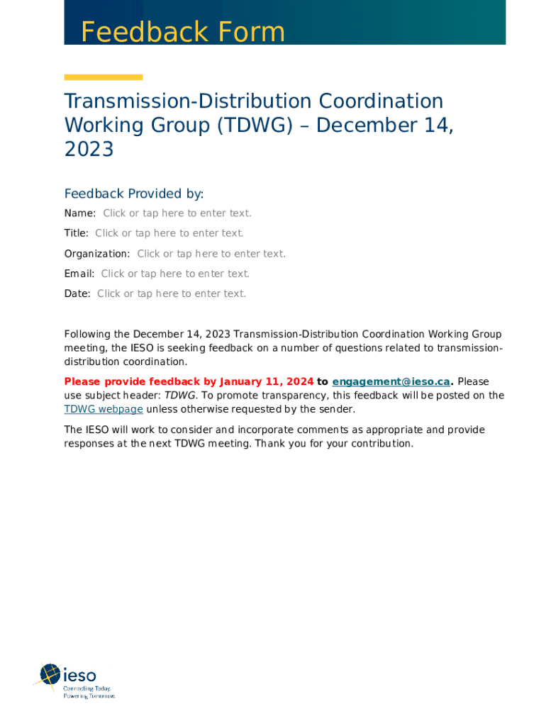 Transmission-Distribution Coordination Working Group (TDWG)December 14, 2023 Feedback Doc ...
