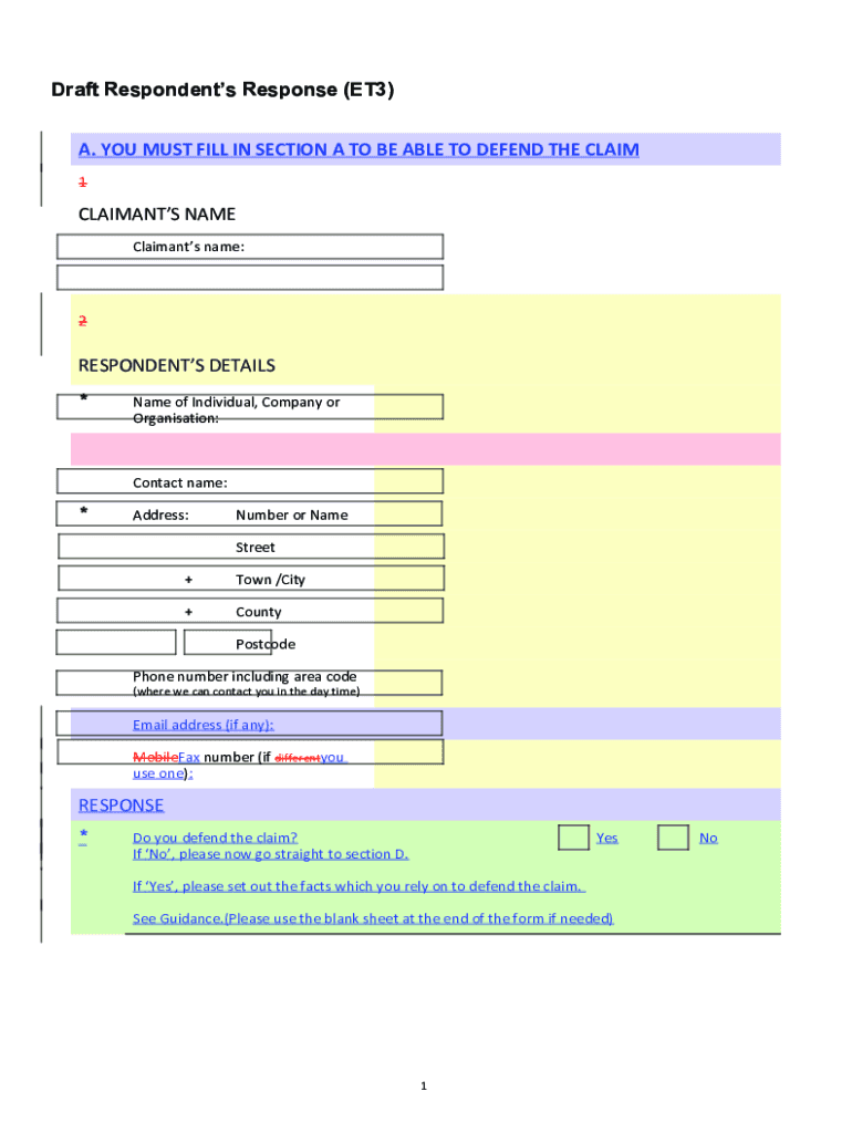 Fillable Online Form ET3: Respond to a claim made to an employment ... Fax Email Print - pdfFiller