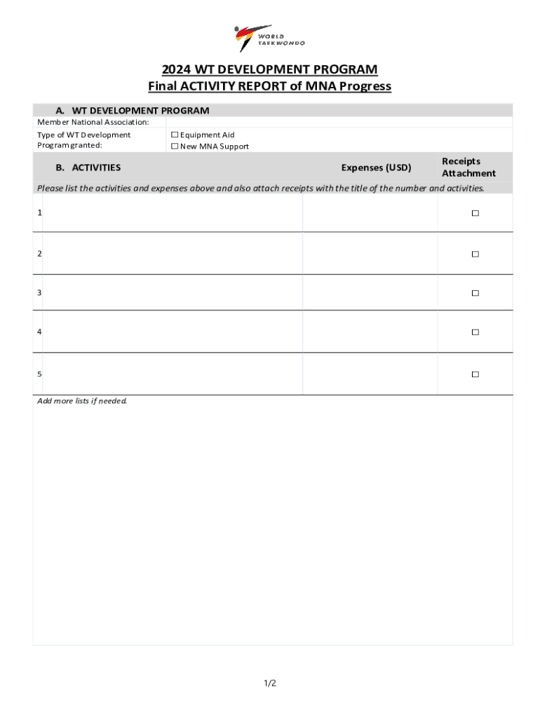 Fillable Online 2024Final Report Form of MNA Progress for WT ...