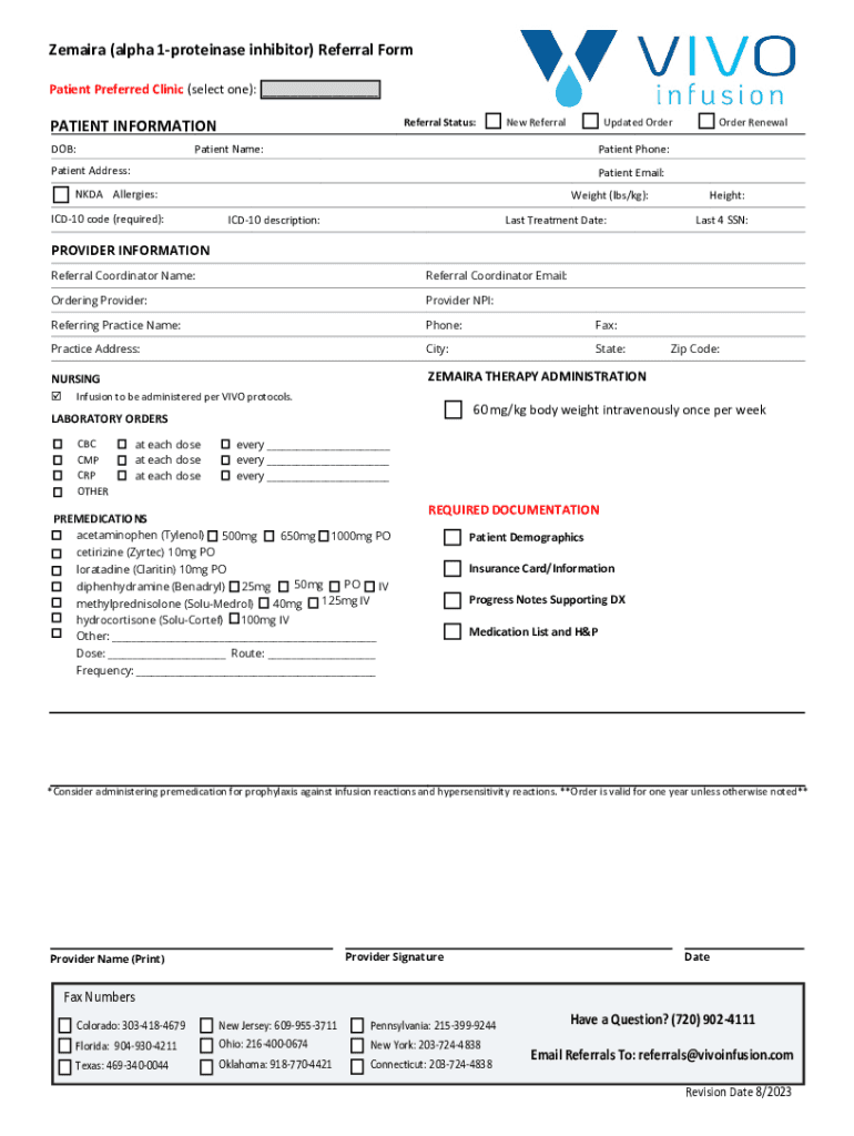 Fillable Online Zemaira (alpha 1-proteinase inhibitor) Referral Form ...