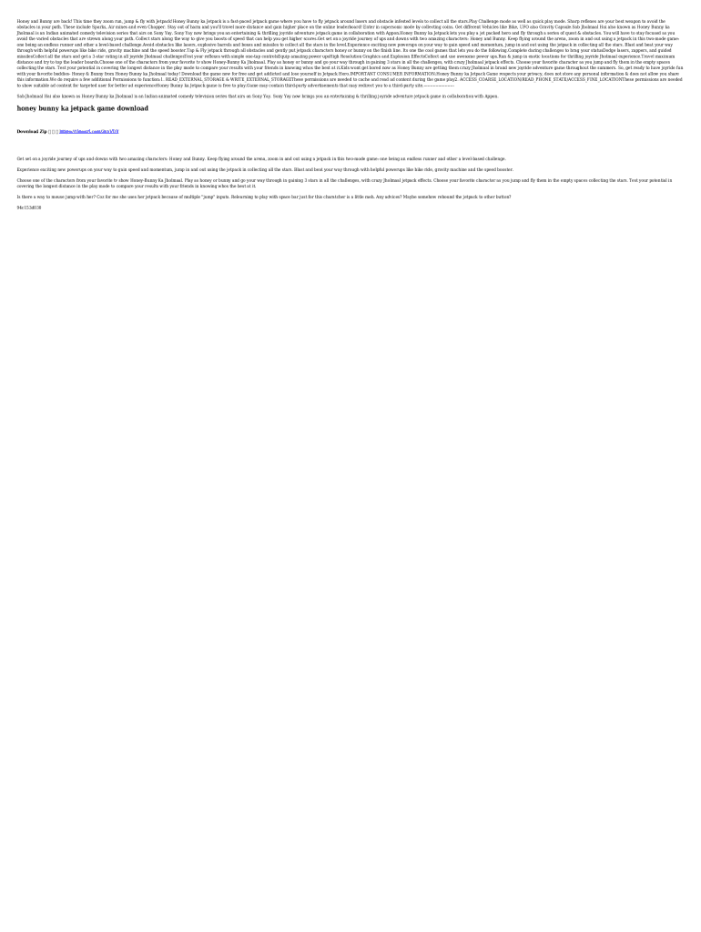 Fillable Online Honey Bunny Ka Jetpack Hero Run: The Game for Android Fax Email Print - pdfFiller