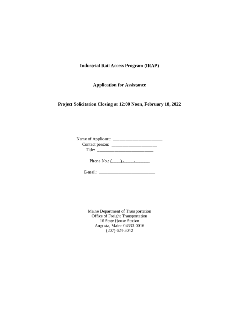 Industrial Rail Access Program (IRAP) FY2024 Application ... Doc ...