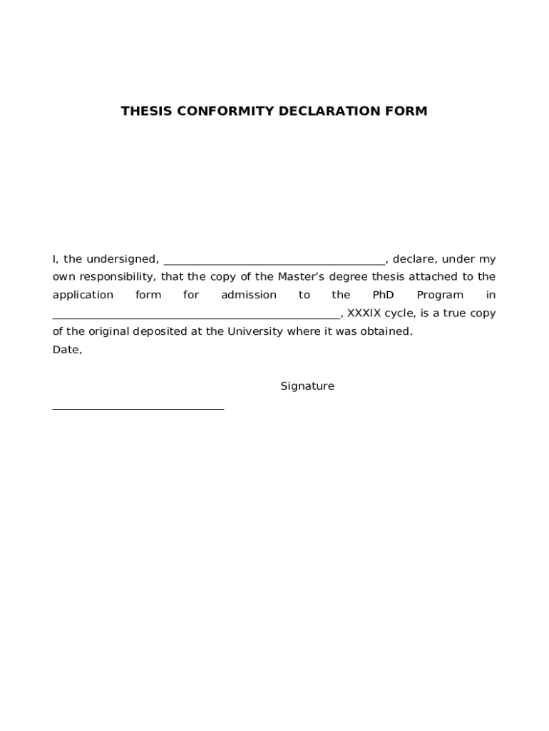 Thesis conity declaration Doc Template | pdfFiller