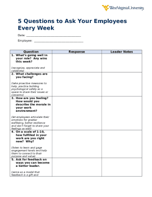Top 10 Employee Questions To Ask Your Team Every Week Doc Template | pdfFiller