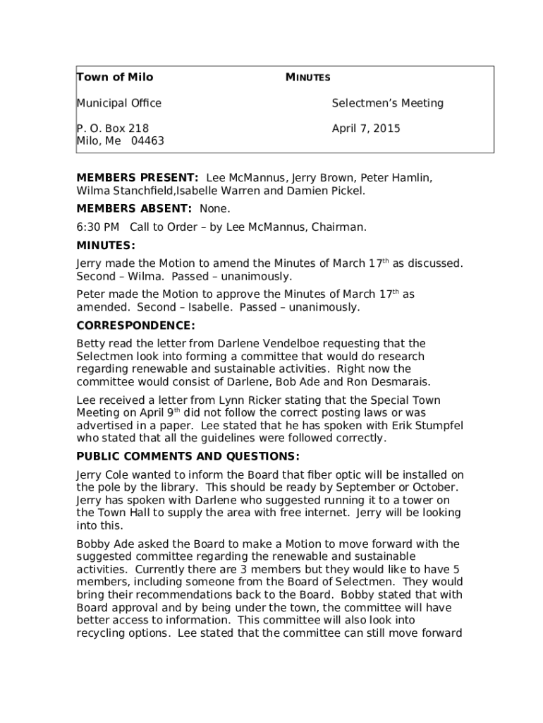 MEMBERS PRESENT:Lee McMannus, Jerry Brown, Peter Hamlin, Wilma ...