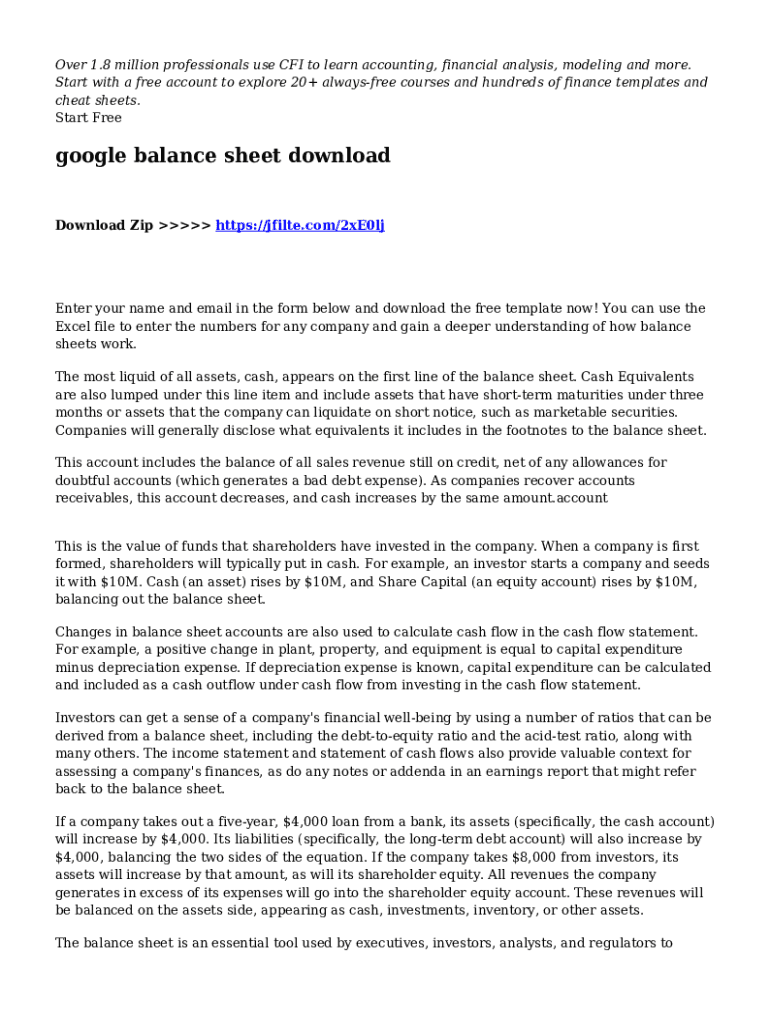 Fillable Online Google Balance Sheet Download Fax Email Print - pdfFiller