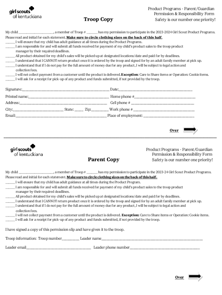 Fillable Online permission and responsibility form for girl scout fall ...