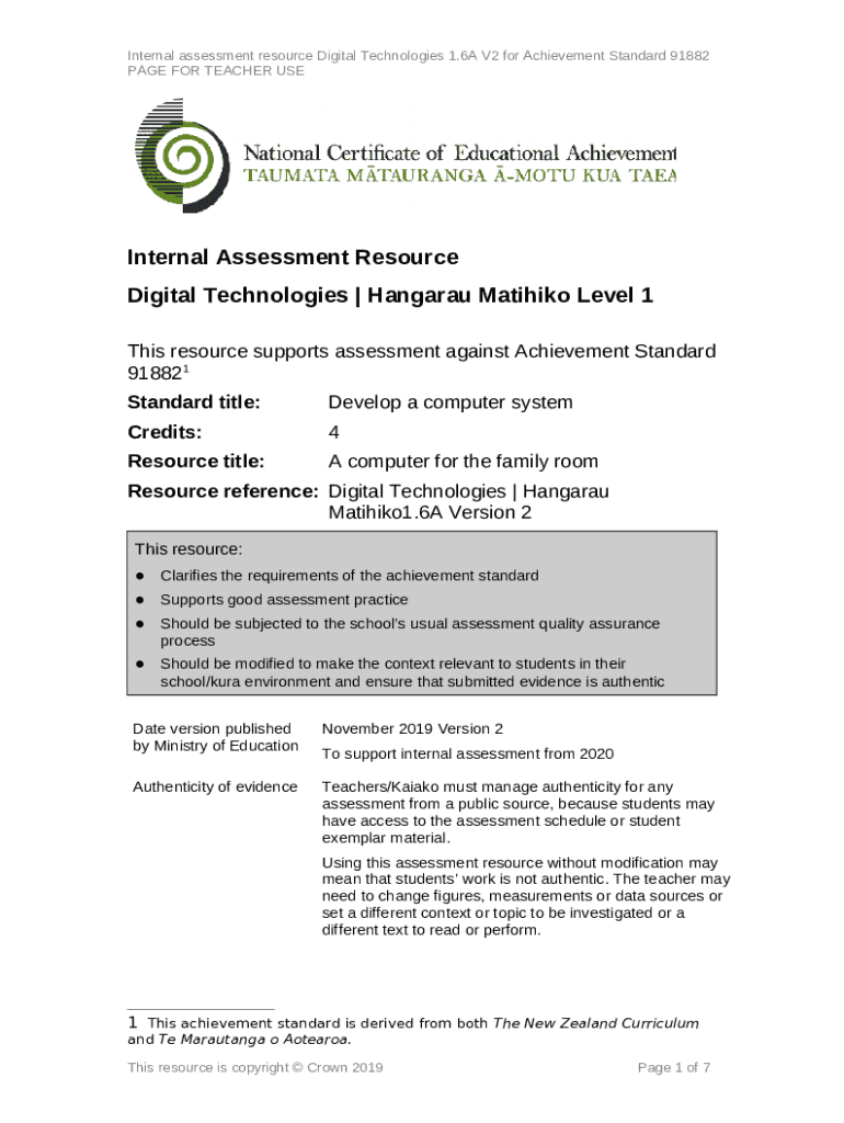 DT HM Level 1 internal assessment resource. Digital Technologies ...