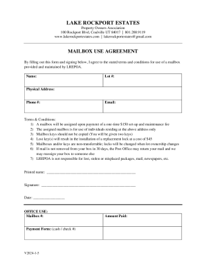 Fillable Online Mailbox Use Agreement Fax Email Print - pdfFiller