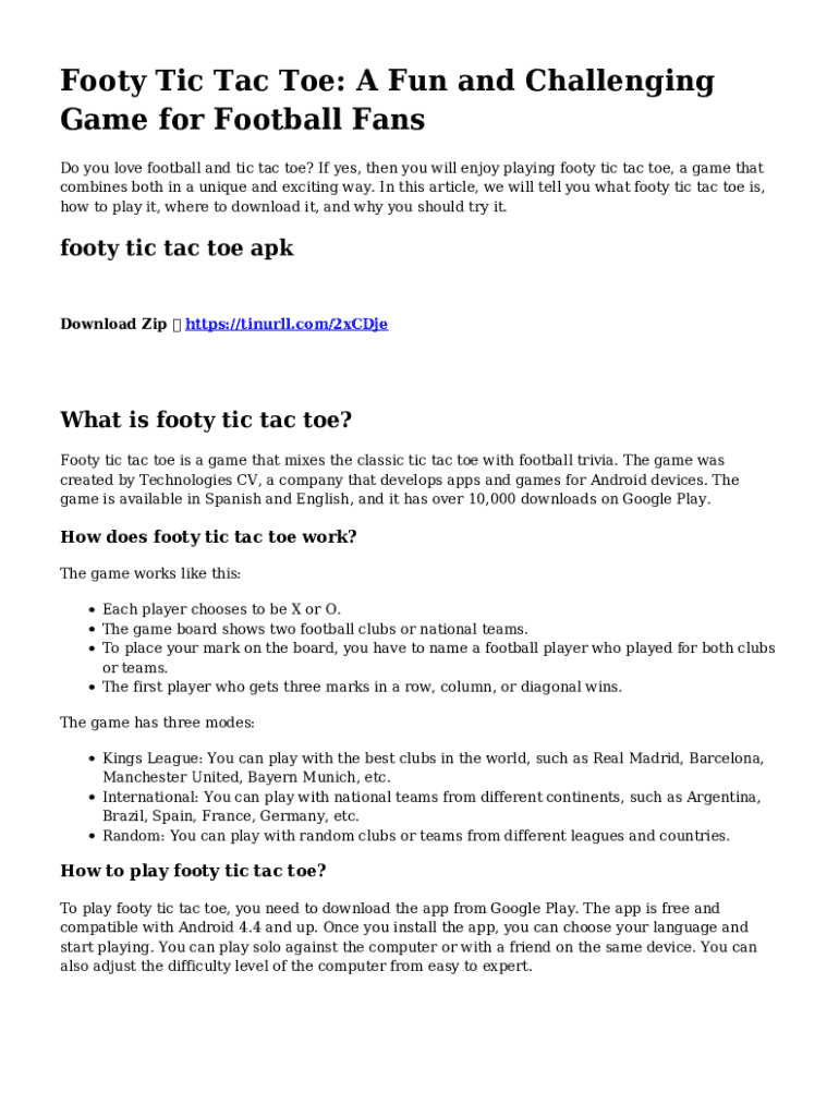 Fillable Online Footy Tic Tac Toe Football XO - Apps on Google Play Fax ...