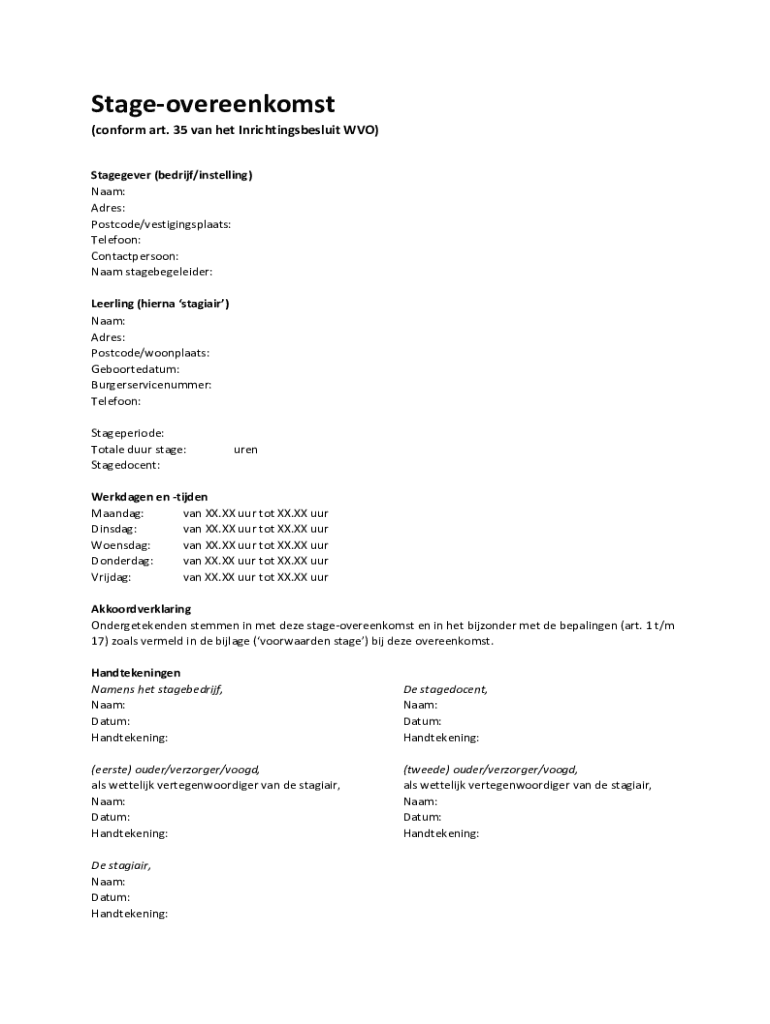 Invulbaar Online Stage-overeenkomst Faxnummer Email Afdrukken - pdfFiller