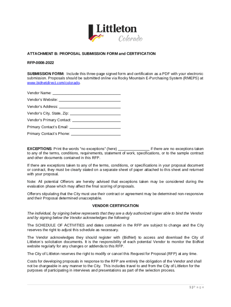 Attachment B - Proposal Submission and Certification ... Doc Template | pdfFiller