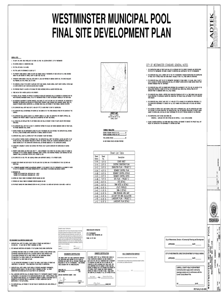 Fillable Online Westminster Municipal Pool Final Site Development Plan ...