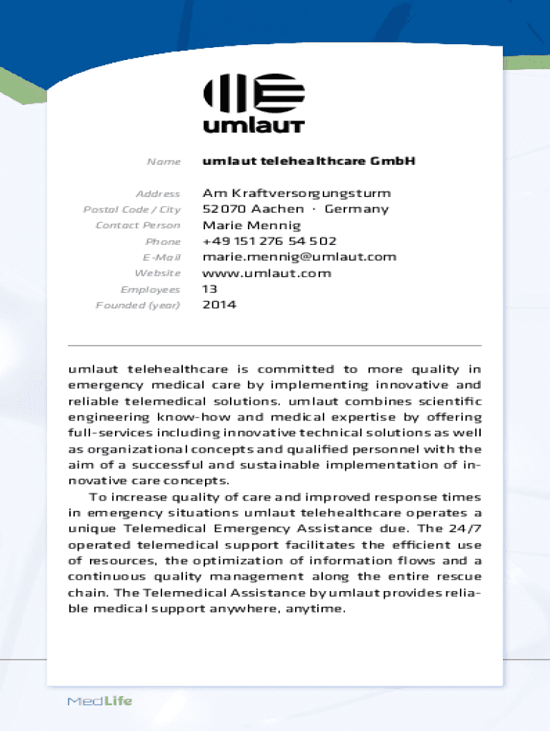 Fillable Online umlaut telehealthcare GmbH, Aachen, Germany Fax Email ...