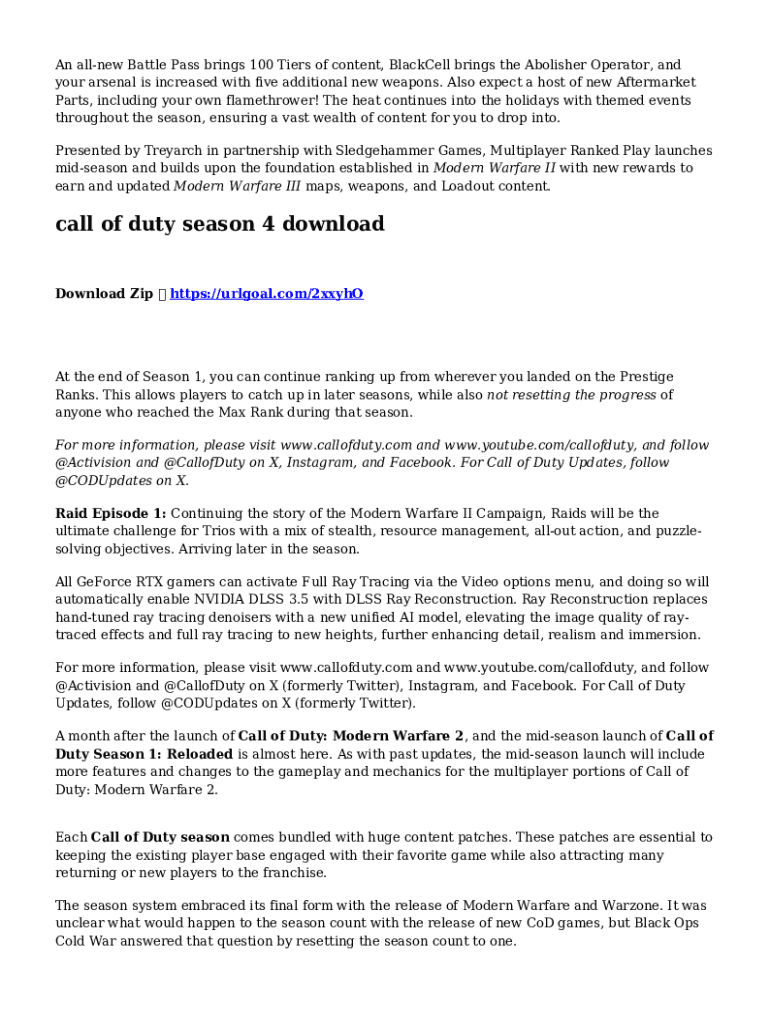 Fillable Online Modern Warfare III and Call of Duty: Warzone Season 1 ...