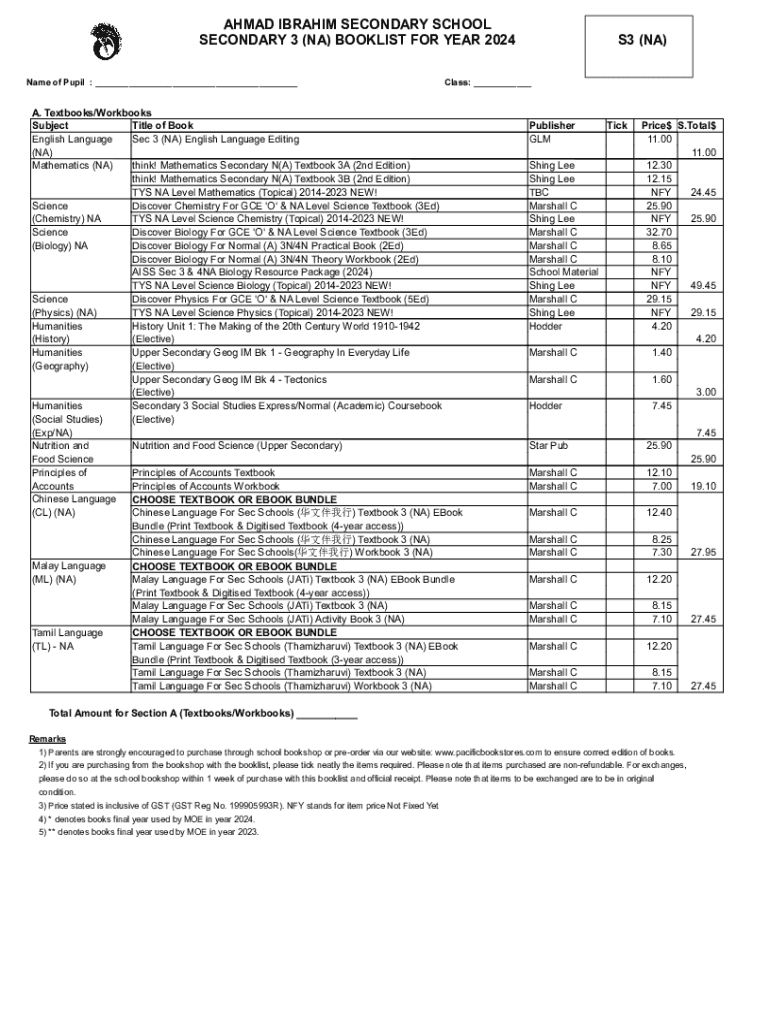 Fillable Online Sec 3 Express - Ahmad Ibrahim Secondary School Fax ... Fillable Online Sec 3 Express - Ahmad Ibrahim Secondary School Fax ...