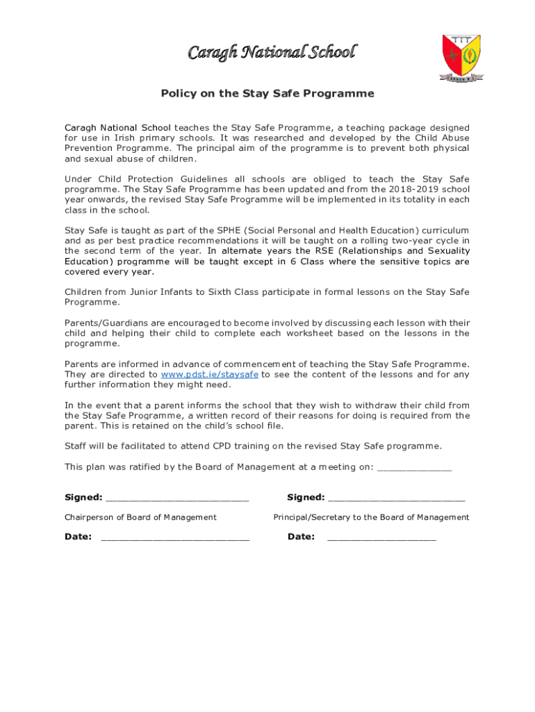 Fillable Online Caragh National School - PDF Free Download Fax Email ...