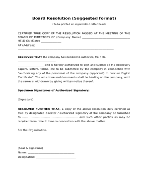 Sample Board Of Directors Resolution To Open Bank ... Doc Template | pdfFiller