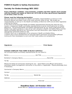 D Health & Safety Declaration Doc Template | pdfFiller